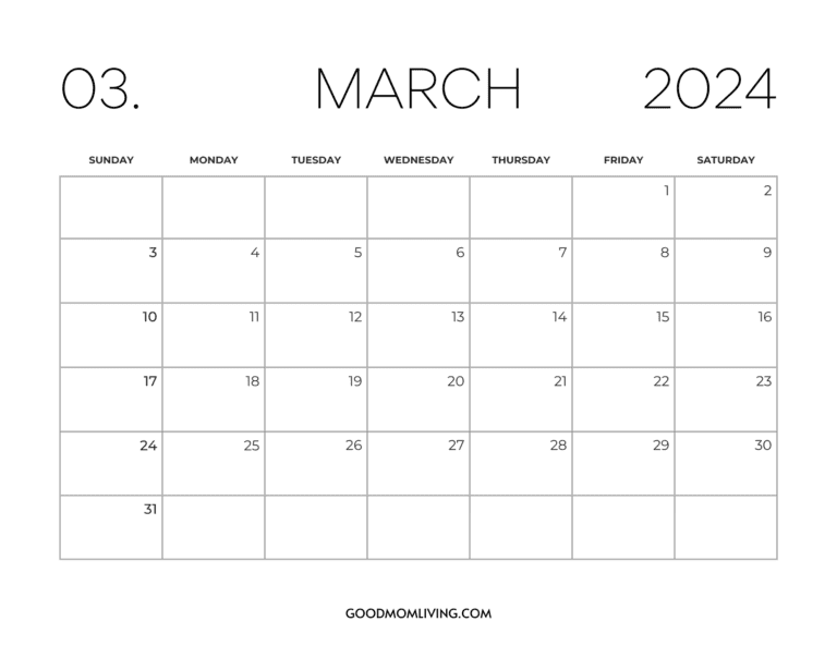 Free March 2024 Calendar Printable to Stay Ahead - Good Mom Living