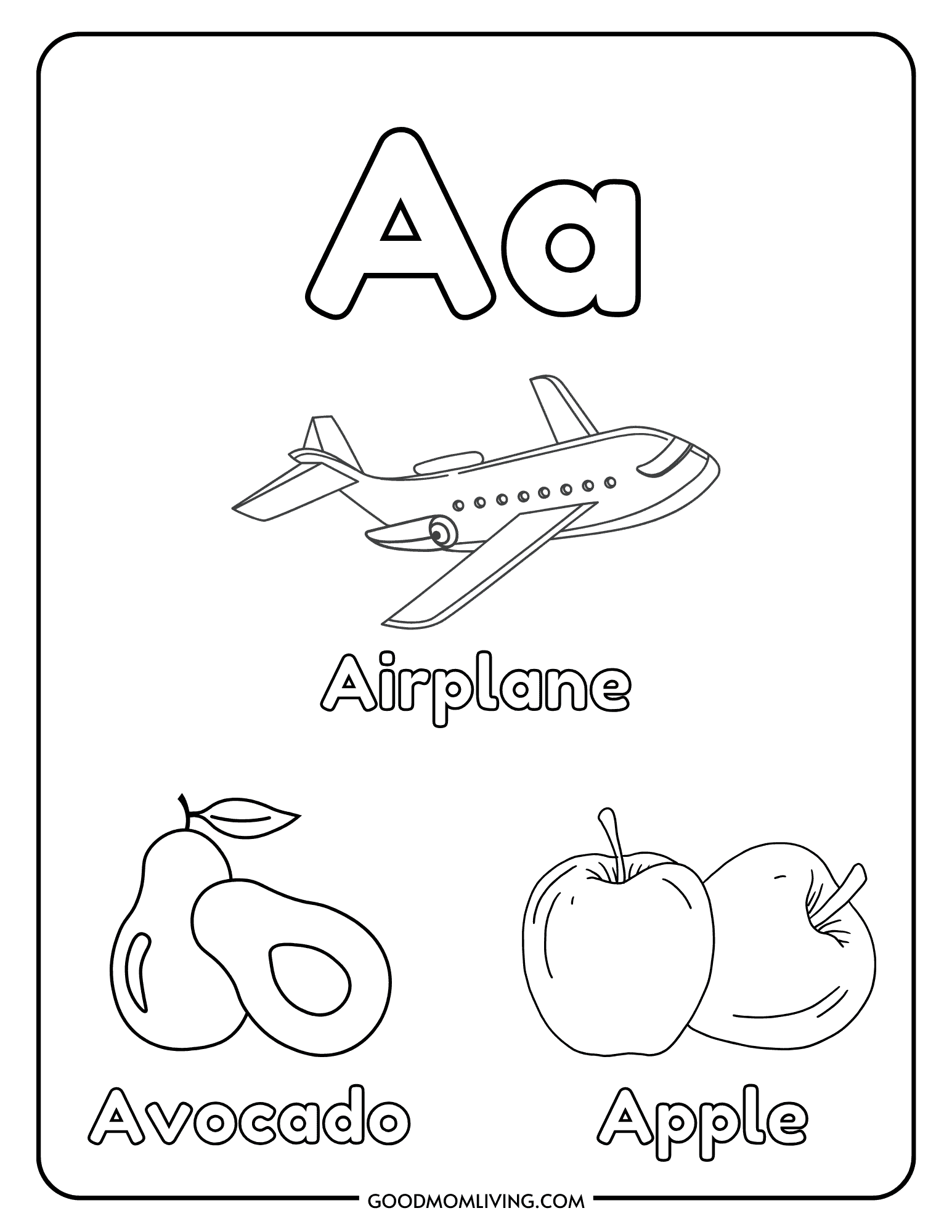 Letter A Coloring Pages: Free Alphabet Coloring Page - Good Mom Living