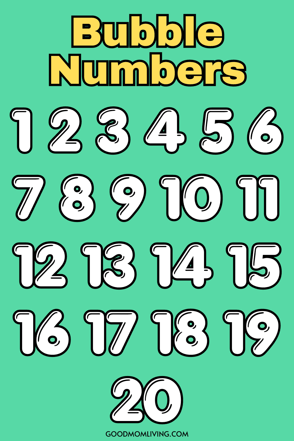 Bubble Numbers Free Printable Numbers 0 to 100 - Good Mom Living