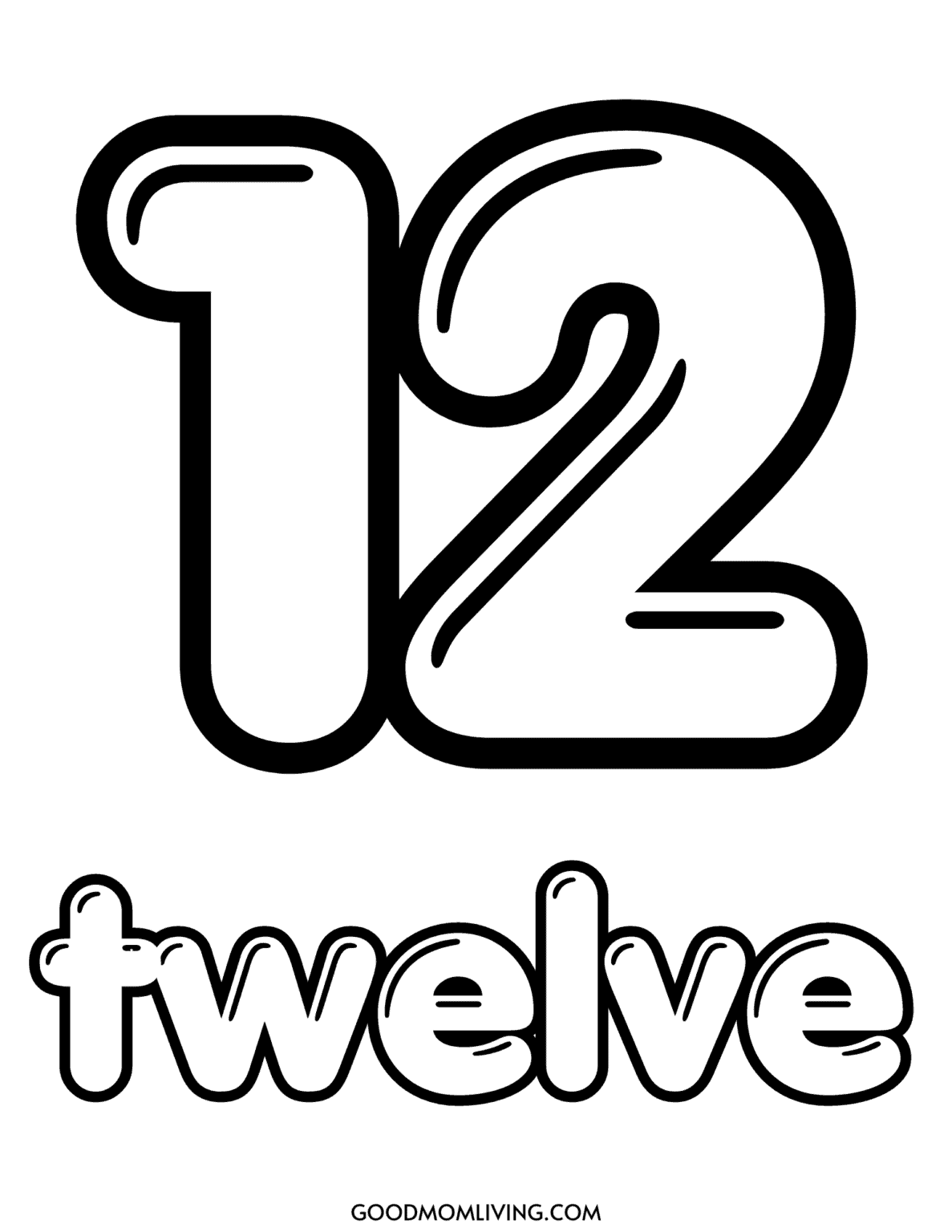 Bubble Number 12 Printable (Free Bubble Letter 12) - Good Mom Living