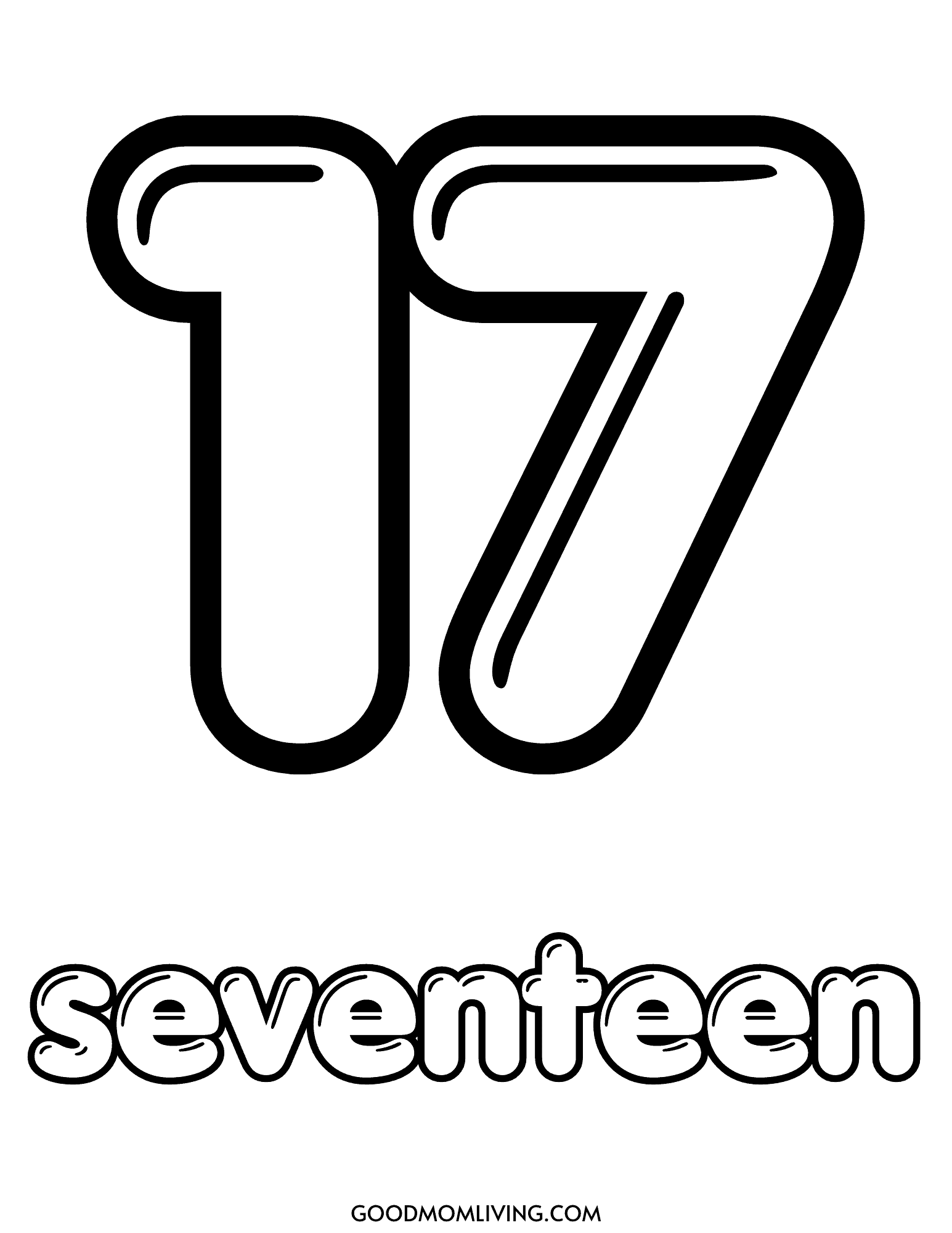 Bubble Number 17 Printable (Free Bubble 17 Number) - Good Mom Living