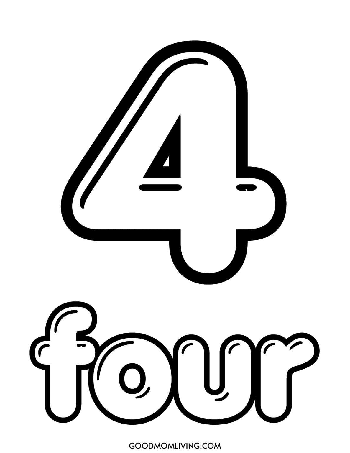 Bubble Number 4 Printable (Number 4 Bubble Number) - Good Mom Living
