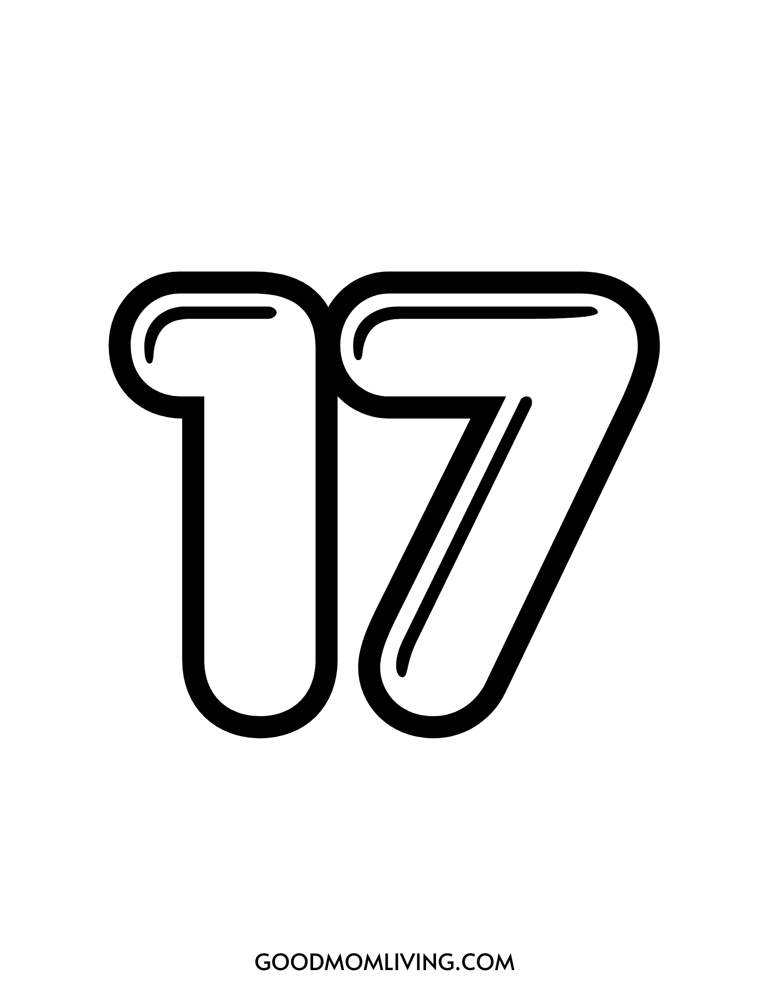 Bubble Number 17 Printable (Free Bubble 17 Number) - Good Mom Living