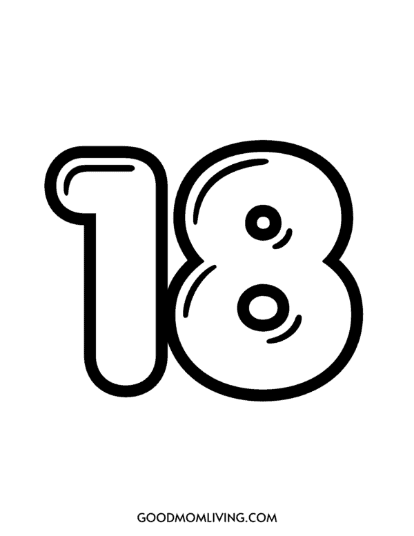 Bubble Number 18 Printable (Free Bubble 18 Number) - Good Mom Living