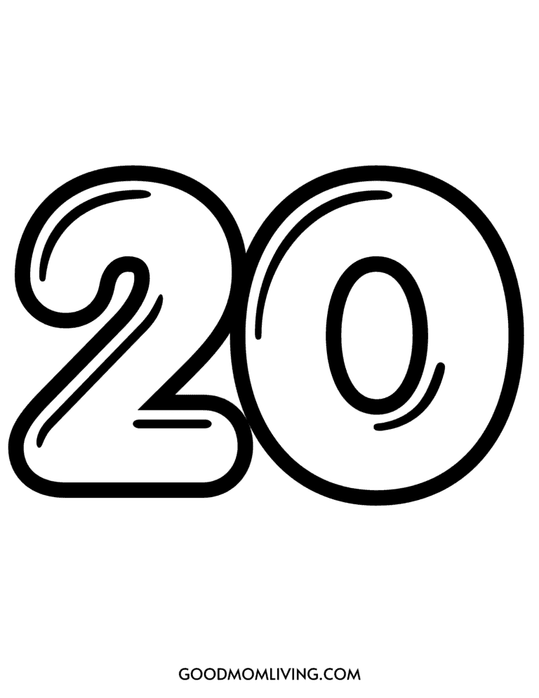 Bubble Number 20 Printable (Number 20 in Bubble Letters) - Good Mom Living