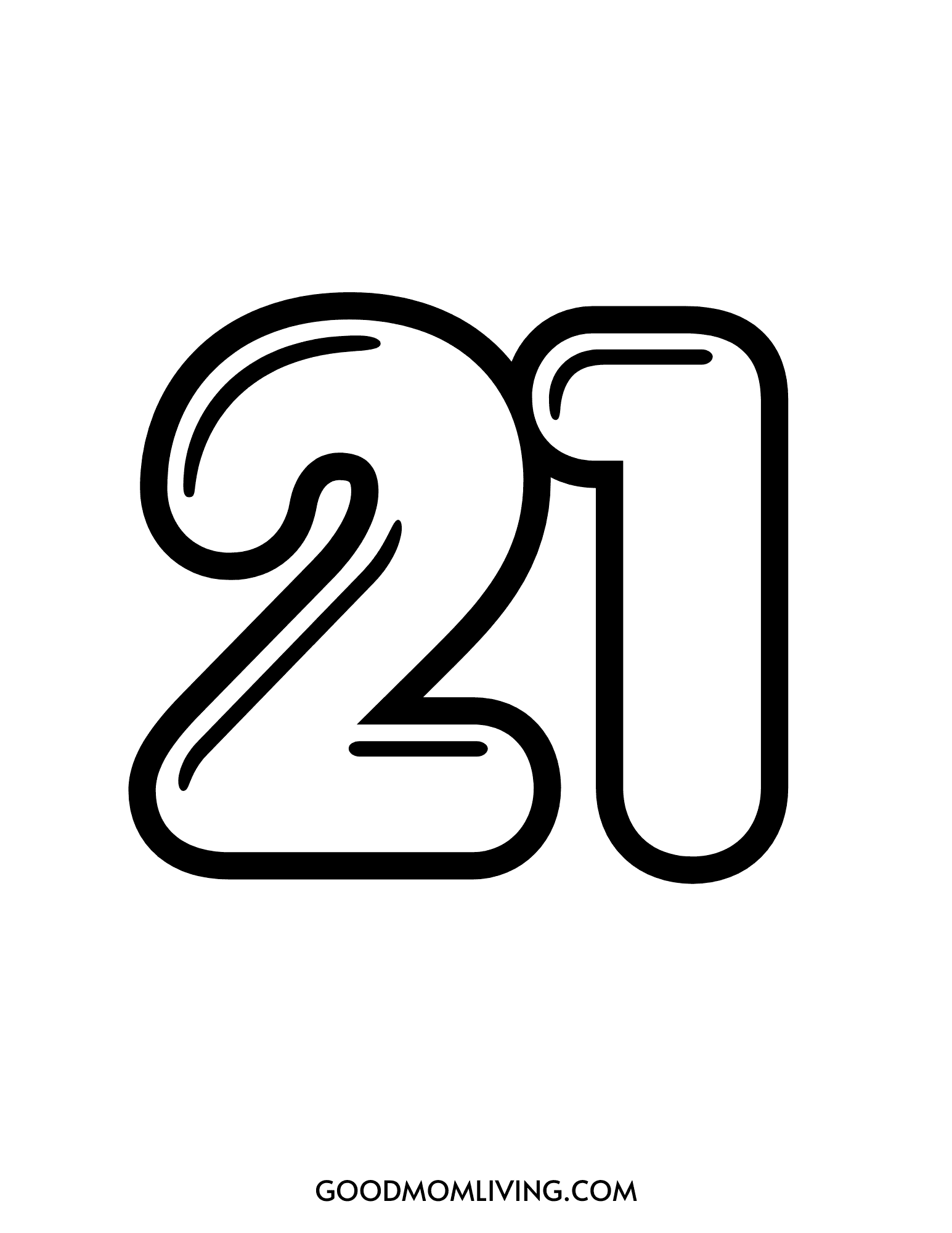 Bubble Number 21 Printable (Bubble Letter Number 21) - Good Mom Living