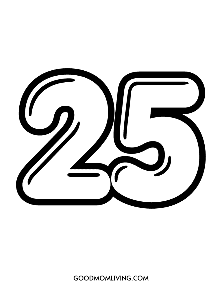 Bubble Number 25 Printable (Bubble Letter Number 25) - Good Mom Living