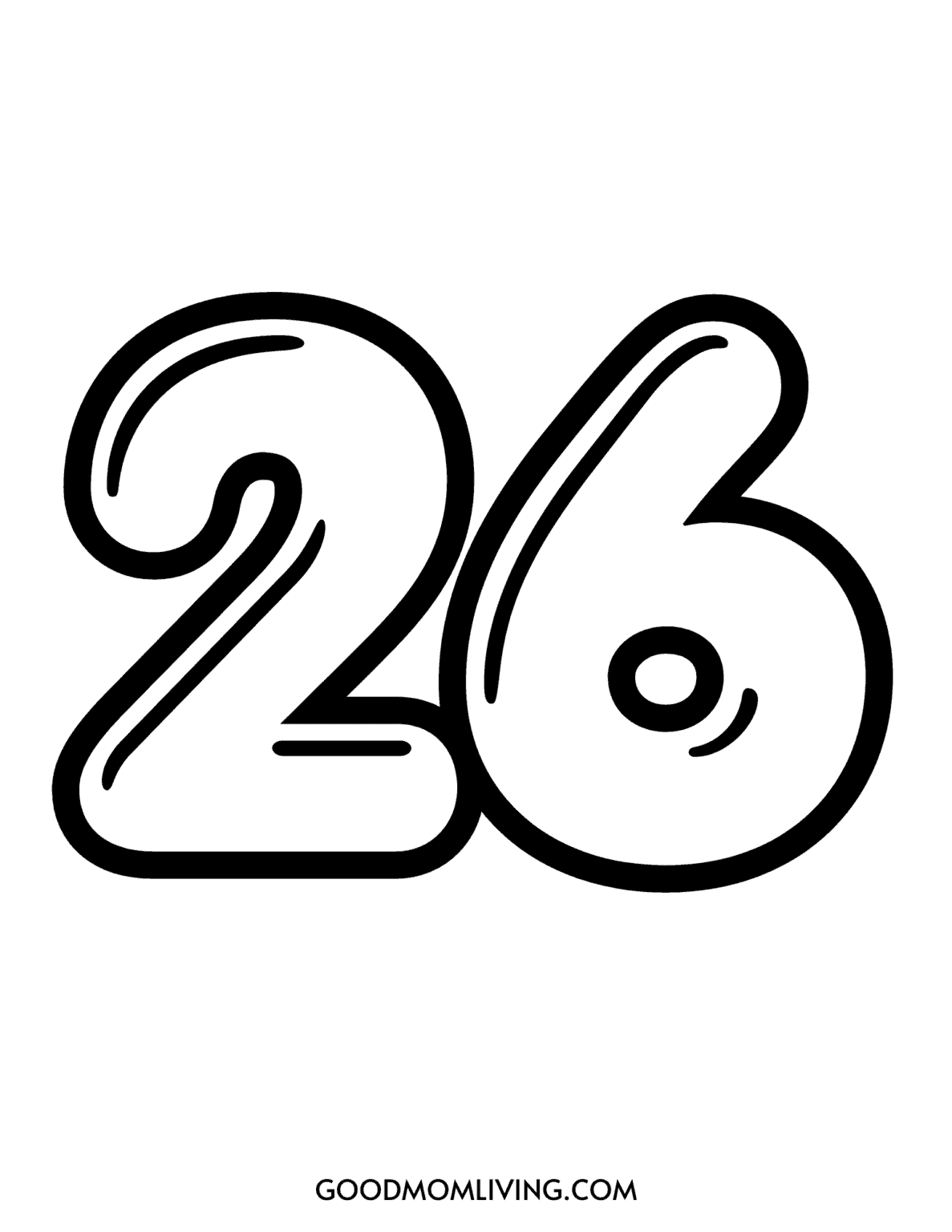 Bubble Number 26 Printable (Free Number 26 Bubble Letter) - Good Mom Living