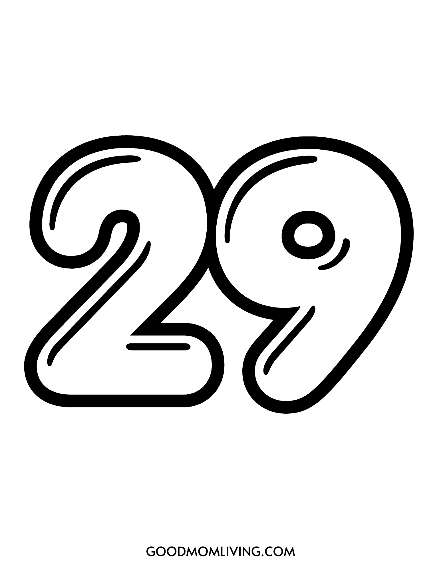 Bubble Number 29 Printable (Number 29 in Bubble Letters) - Good Mom Living