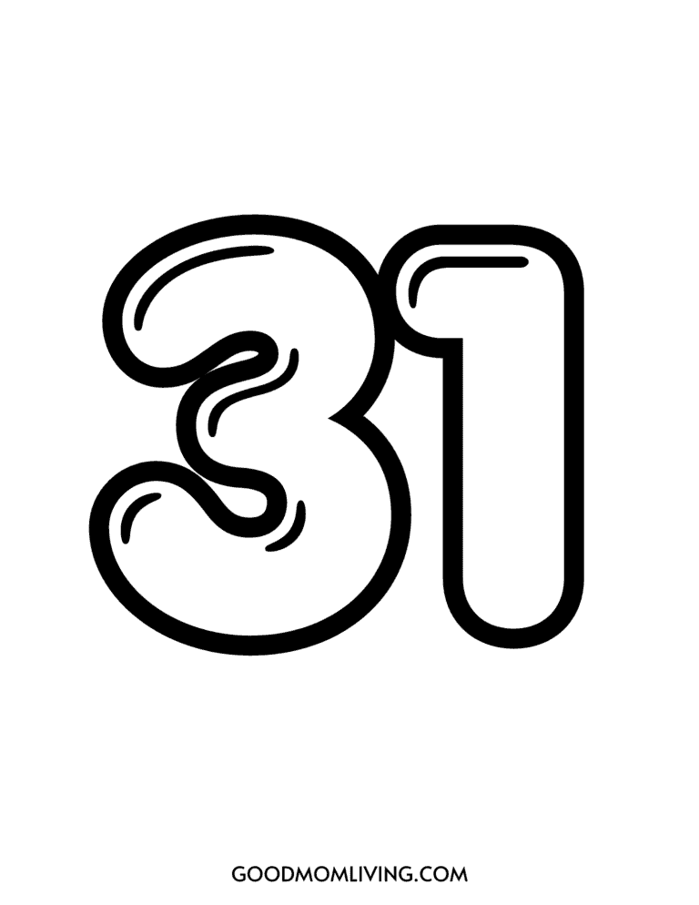 Bubble Number 31 Printable (Number 31 Bubble Number) - Good Mom Living