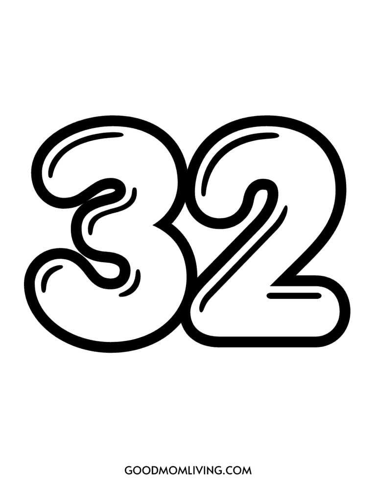 Bubble Number 32 Printable (Free Bubble Letter 32) - Good Mom Living