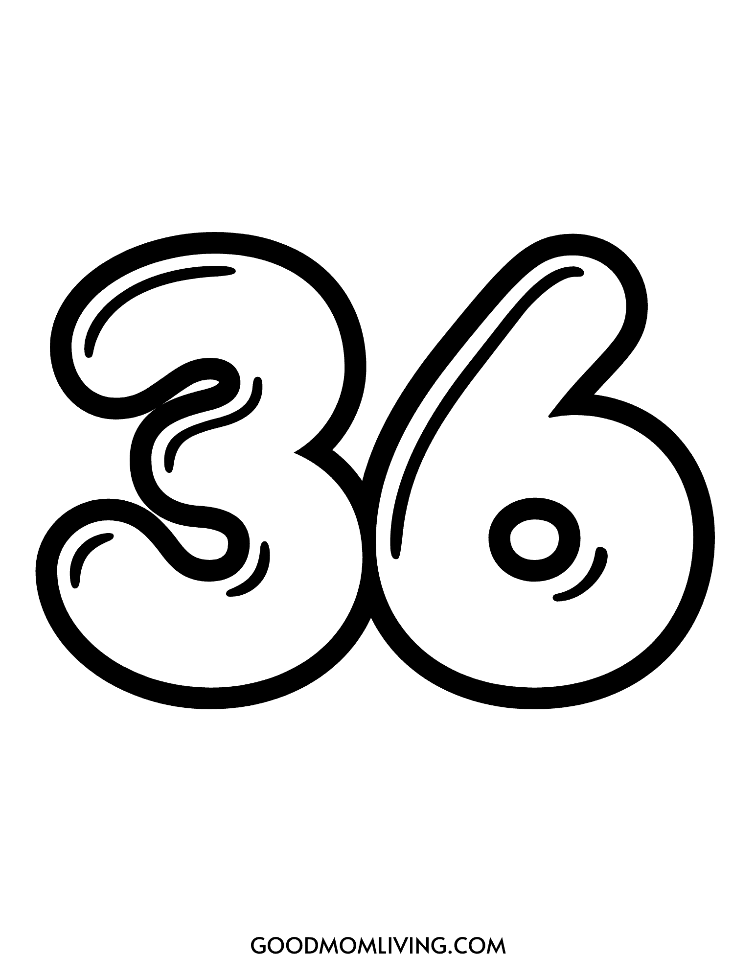 Bubble Number 36 Printable (Bubble Letter Number 36) - Good Mom Living