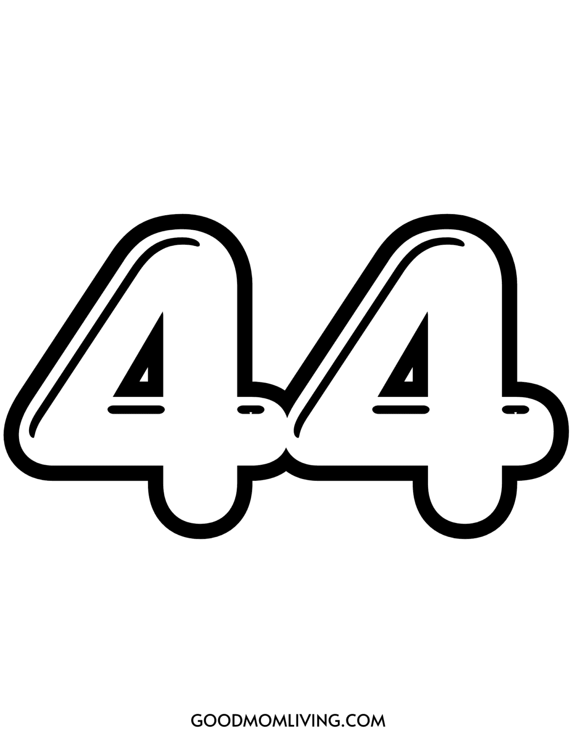 Bubble Number 44 Printable (Bubble Letter Number 44) - Good Mom Living