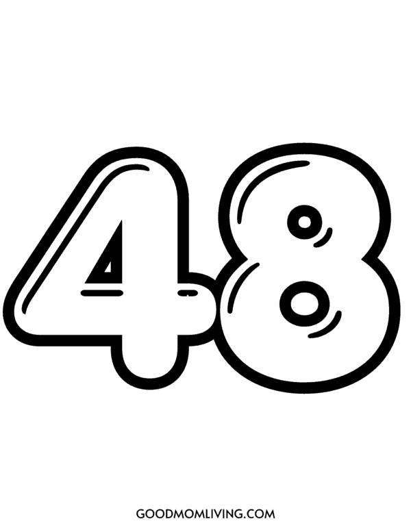 Bubble Number 48 Printable (Number 48 Bubble Letter) - Good Mom Living
