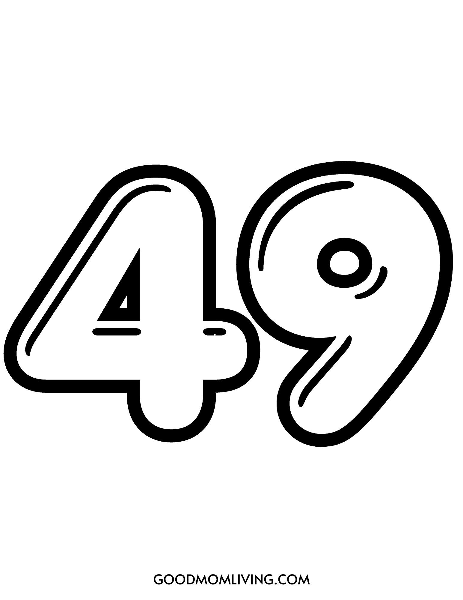 Bubble Number 49 Printable (Number 49 in Bubble Letters) - Good Mom Living