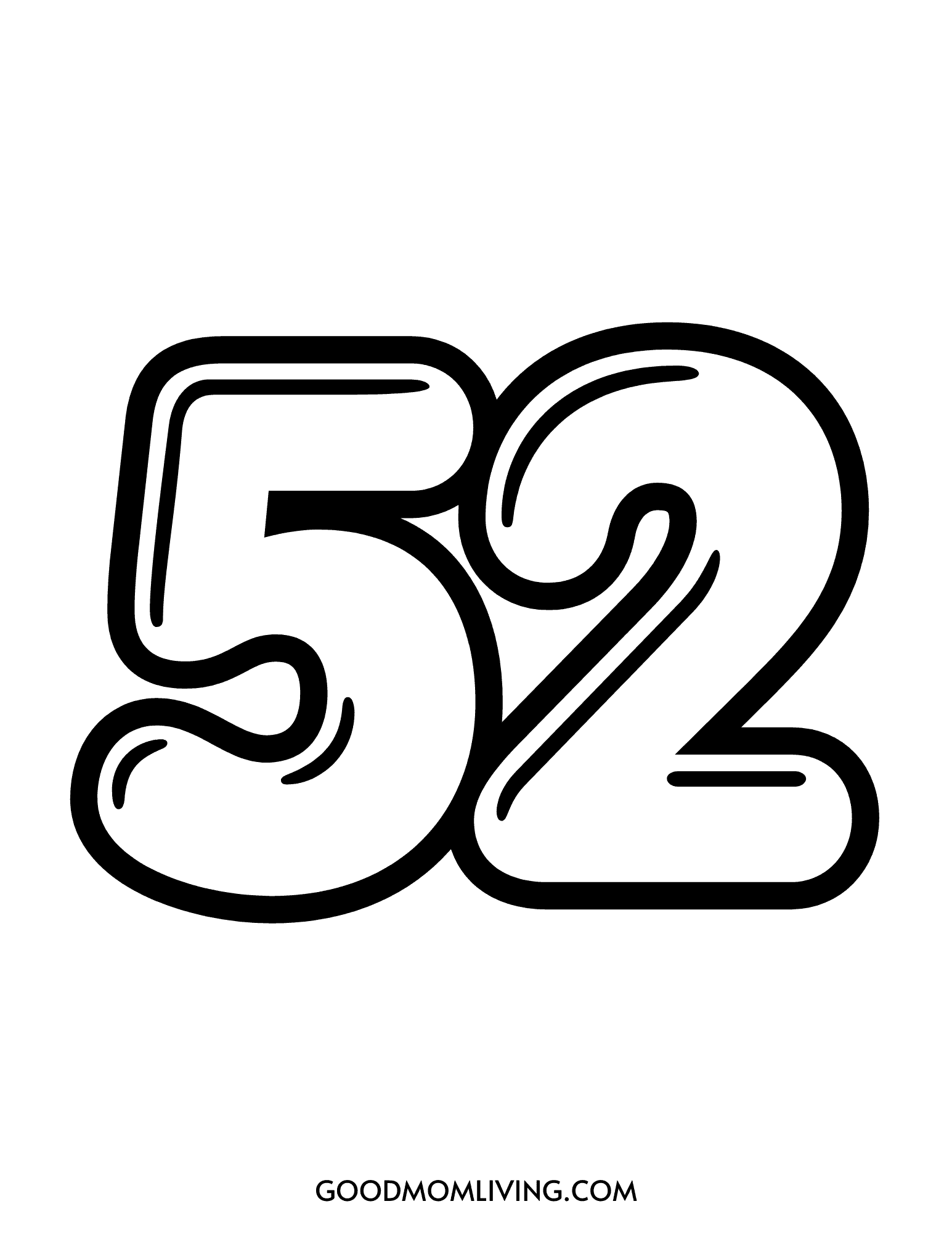 Bubble Number 52 Printable (Number 52 Bubble Free) - Good Mom Living