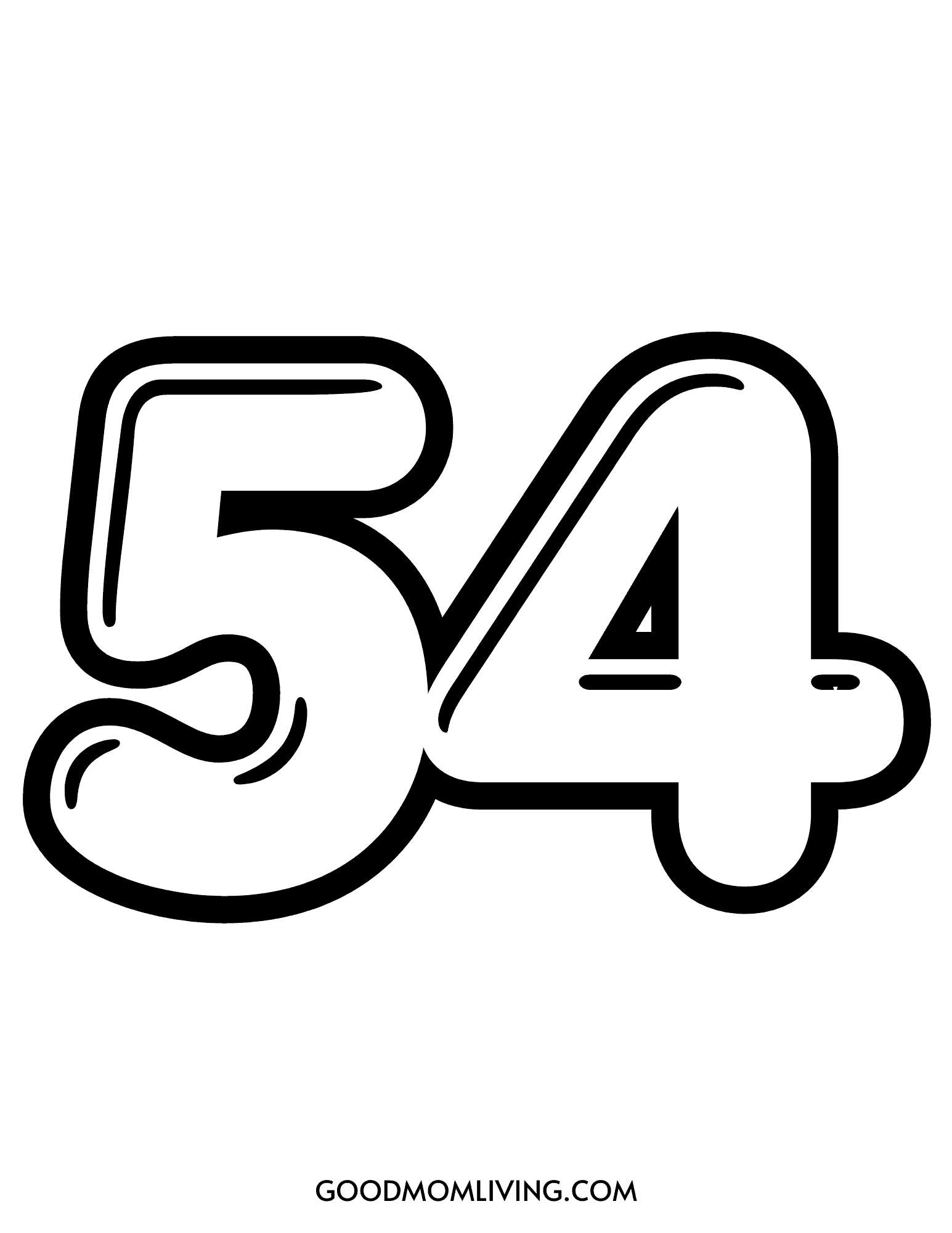 Bubble Number 54 Printable (Free Bubble Letter 54) - Good Mom Living