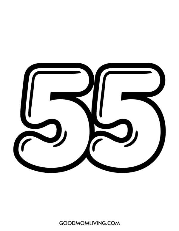 Bubble Number 55 Printable (Bubble Letter Number 55) - Good Mom Living