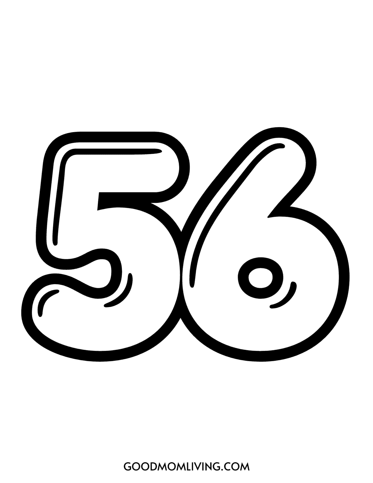 Bubble Number 56 Printable (Number 56 in Bubble Letters) - Good Mom Living