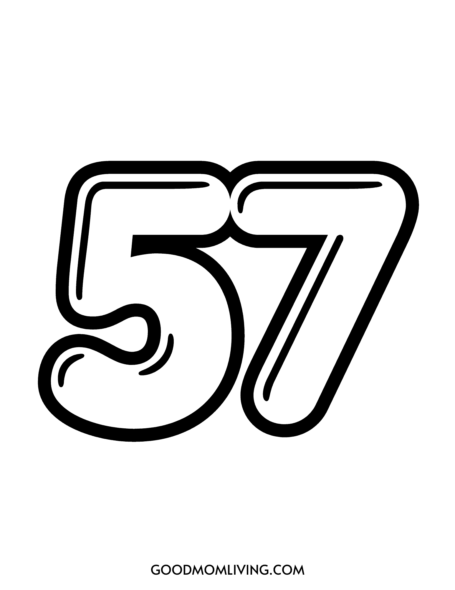 Bubble Number 57 Printable (Free Number 57 Bubble Letter) - Good Mom Living