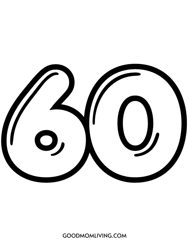 Bubble Number 60 Printable (Number 60 Bubble Letter) - Good Mom Living