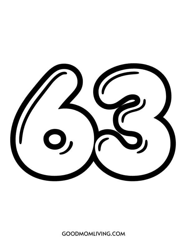 Bubble Number 63 Printable (Free Bubble 63 Number) - Good Mom Living