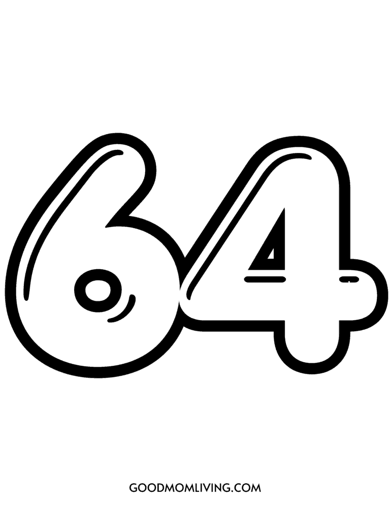 Bubble Number 64 Printable (Number 64 in Bubble Letters) - Good Mom Living