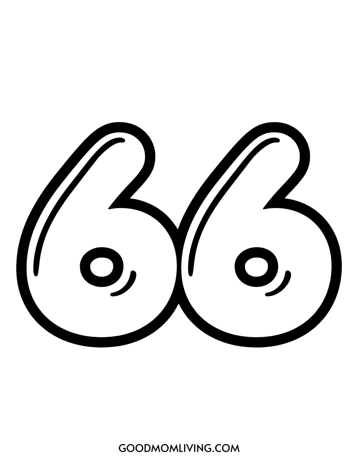 Bubble Number 66 Printable (Free Bubble 66 Number) - Good Mom Living
