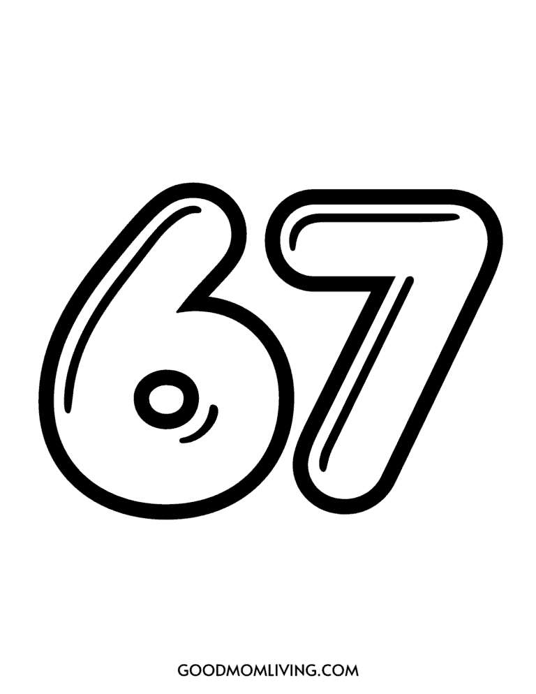 Bubble Number 67 Printable (Number 67 Bubble Number) - Good Mom Living