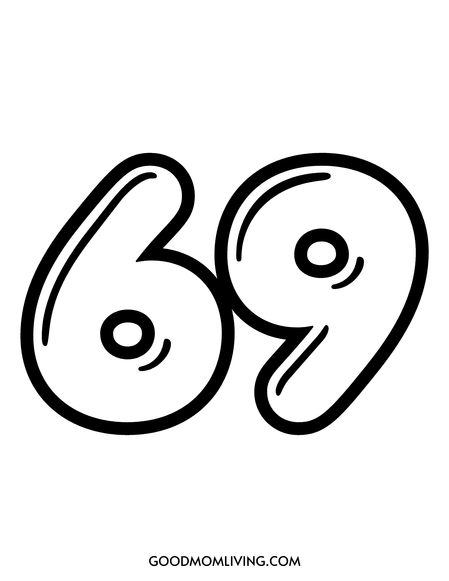 Bubble Number 69 Printable (Number 69 Bubble Number) - Good Mom Living