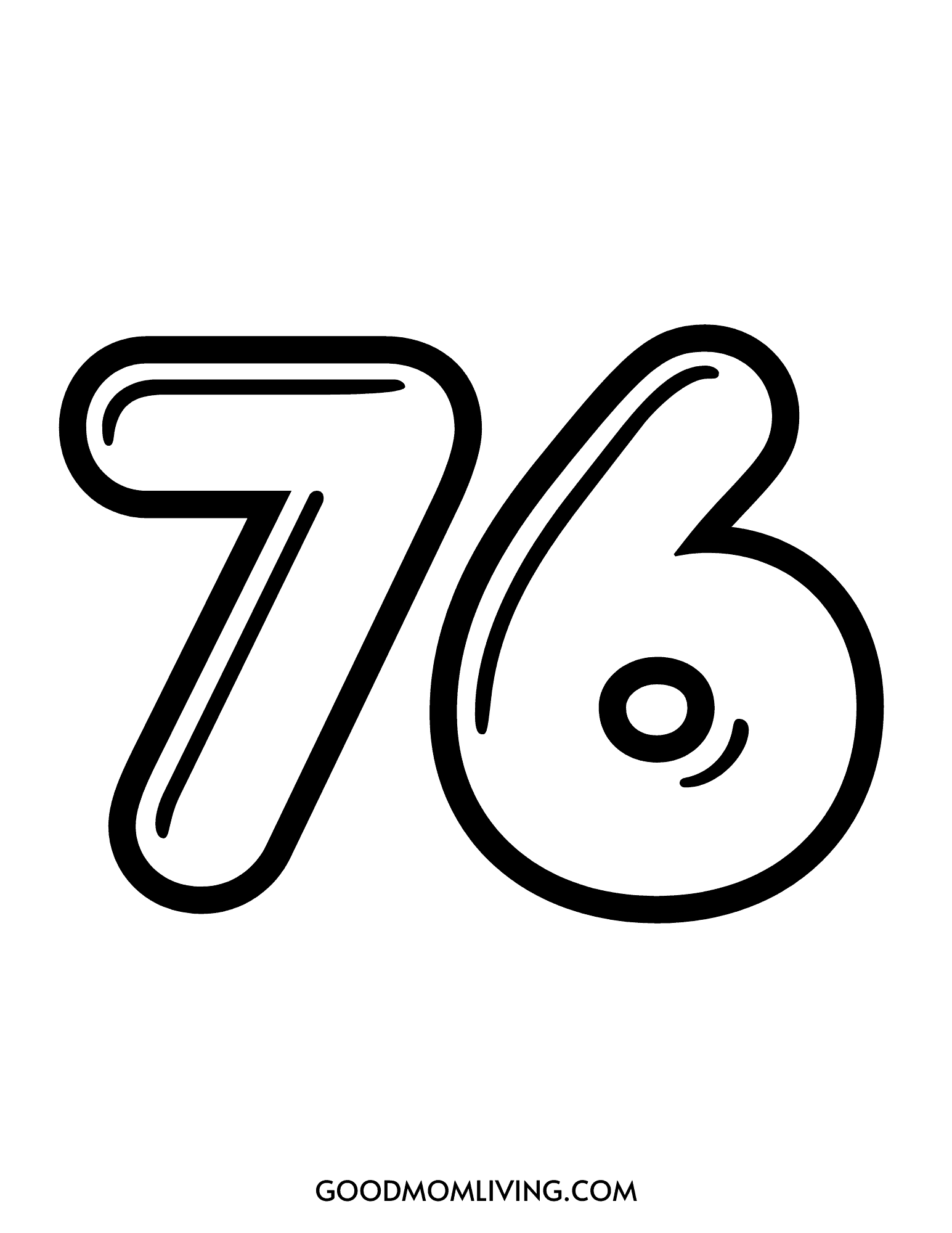 Bubble Number 76 Printable (Number 76 Bubble Letter) - Good Mom Living
