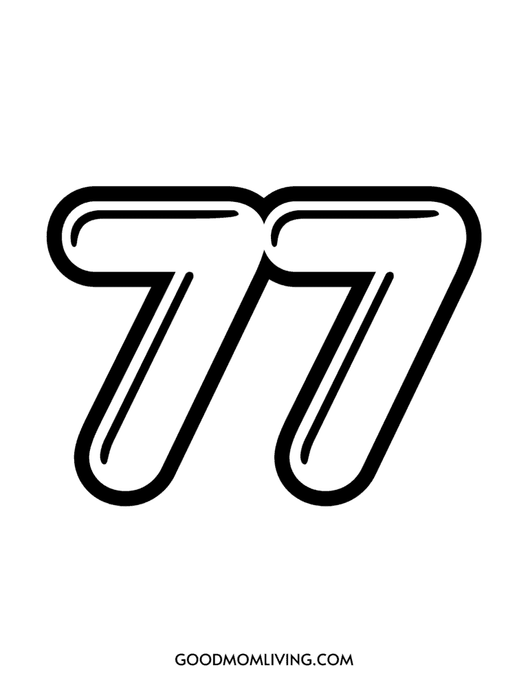 Bubble Number 77 Printable (Number 77 Bubble Letter) - Good Mom Living