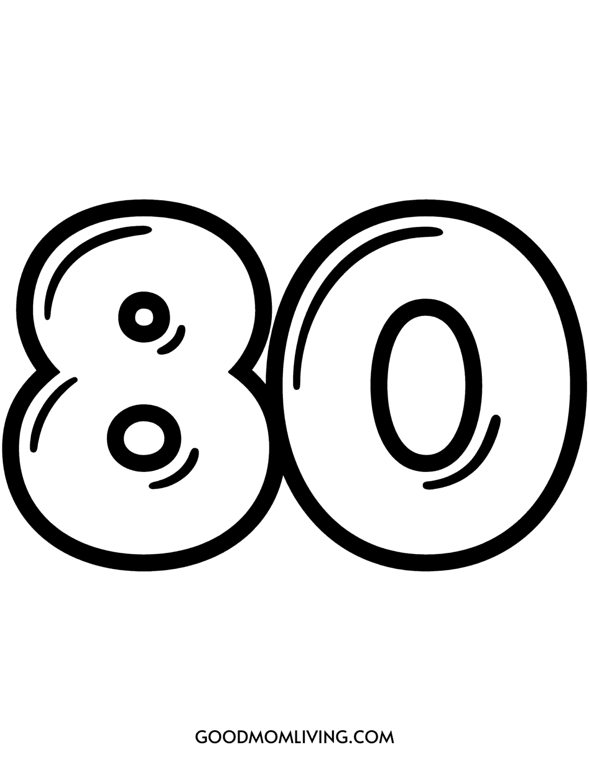 Bubble Number 80 Printable (Number 80 Bubble Number) - Good Mom Living