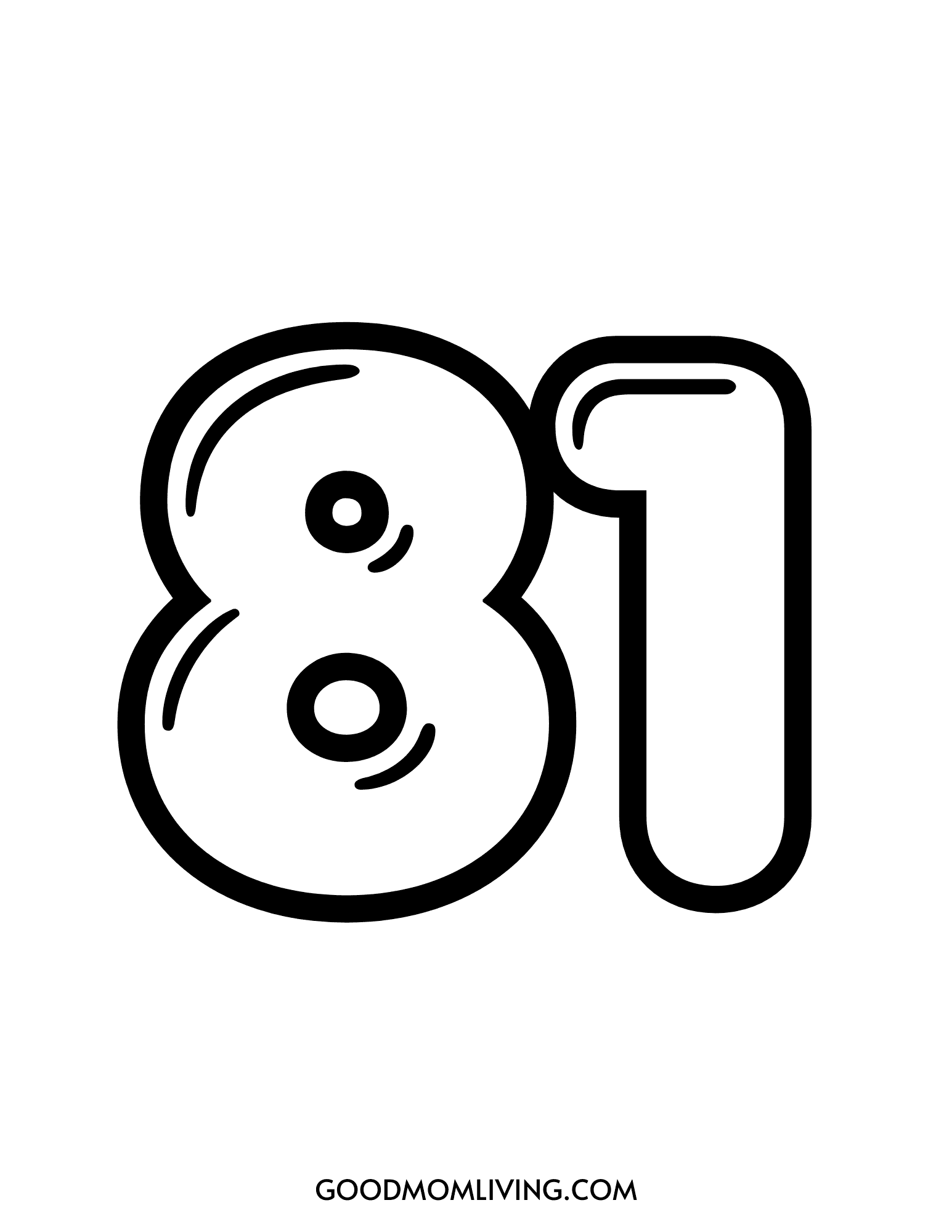 Bubble Number 81 Printable (Bubble Letter Number 81) - Good Mom Living