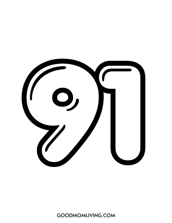Bubble Number 91 Printable (Bubble 91 Number) - Good Mom Living