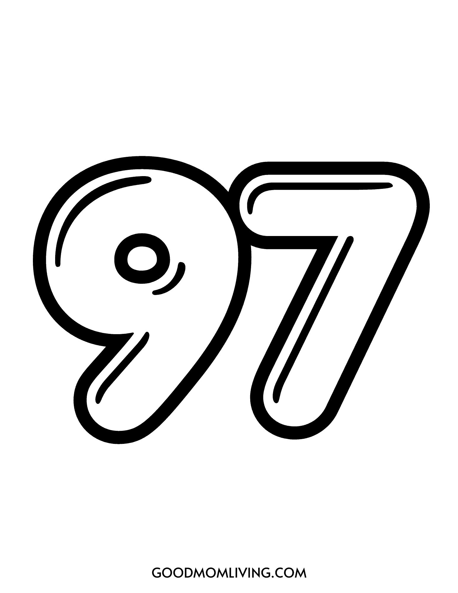 Bubble Number 97 Printable (Free Bubble 97 Number) - Good Mom Living