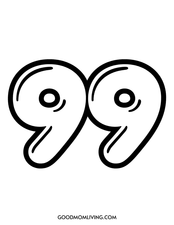 Bubble Number 99 Printable (Bubble Letter Number 99) - Good Mom Living