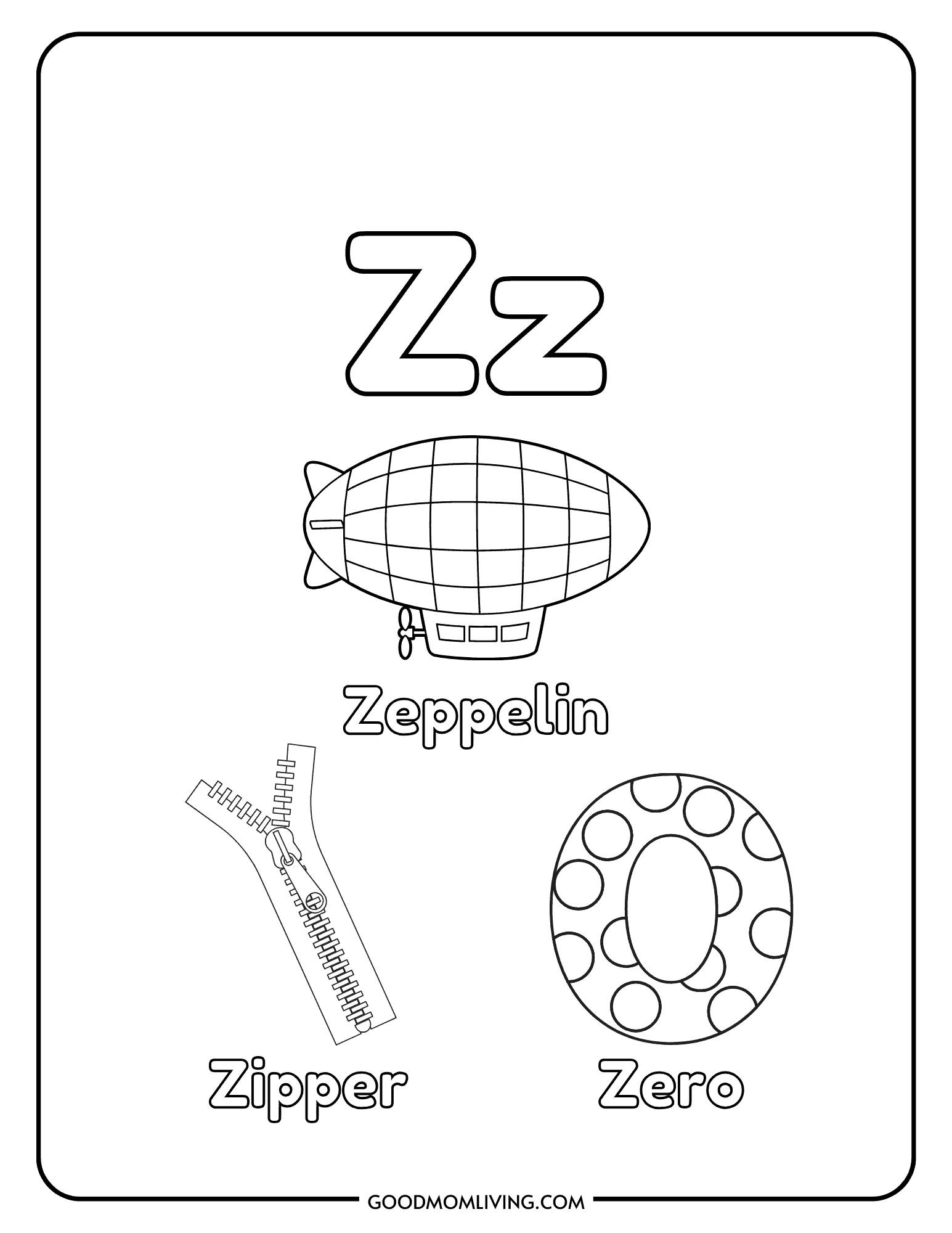 Letter Z Coloring Page: Free Alphabet Printables - Good Mom Living