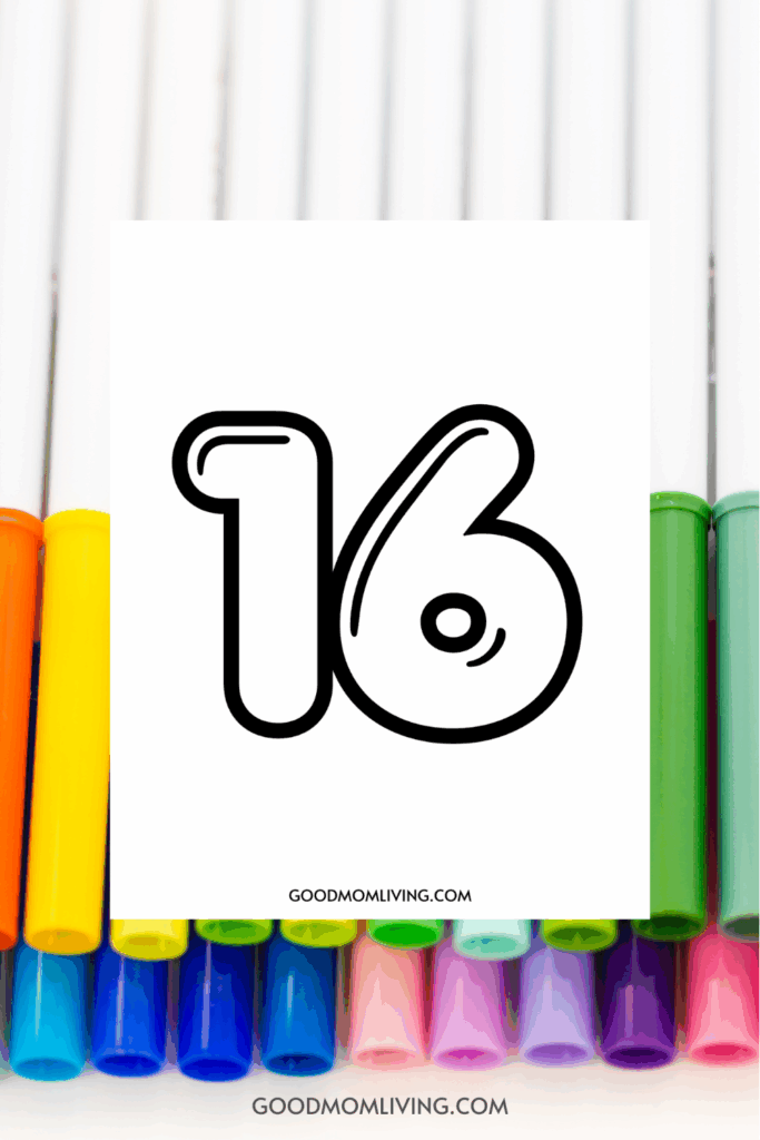 Bubble Number 16 Coloring Page for Home or School - Good Mom Living