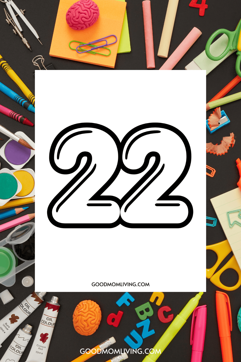 Free Bubble Number 22 Printable for Preschool - Good Mom Living