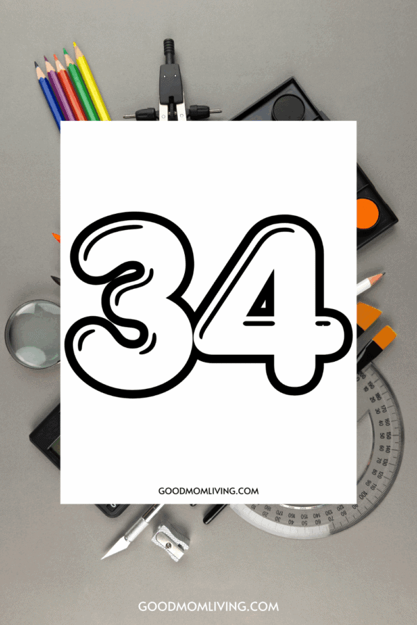 Bubble Number 34 Printable That Kids Can Color - Good Mom Living