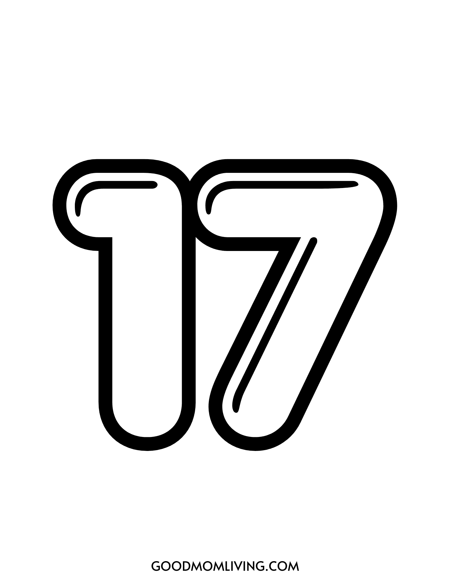 Printable Bubble Number 17 for Learning Numbers - Good Mom Living