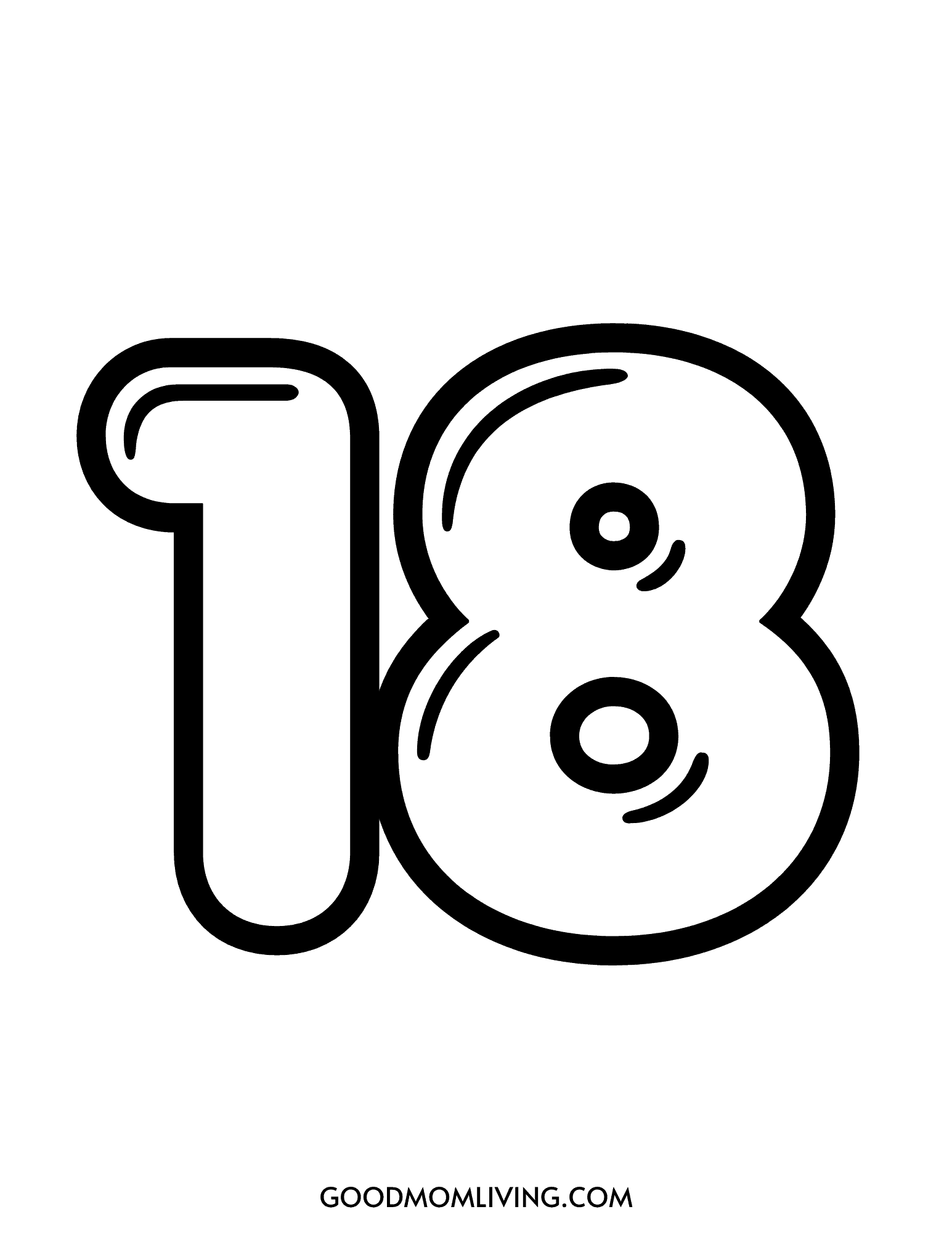 Bubble Number 18 Free Printable for Preschool - Good Mom Living