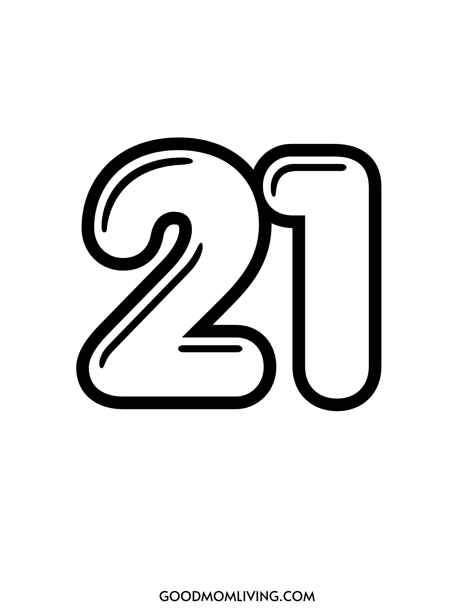 Printable Bubble Number 21 for Kids to Color - Good Mom Living