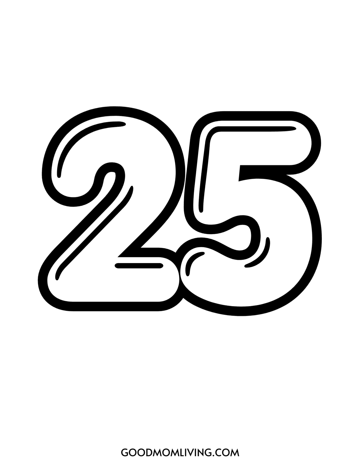 Bubble Number 25 Free Coloring Printable - Good Mom Living