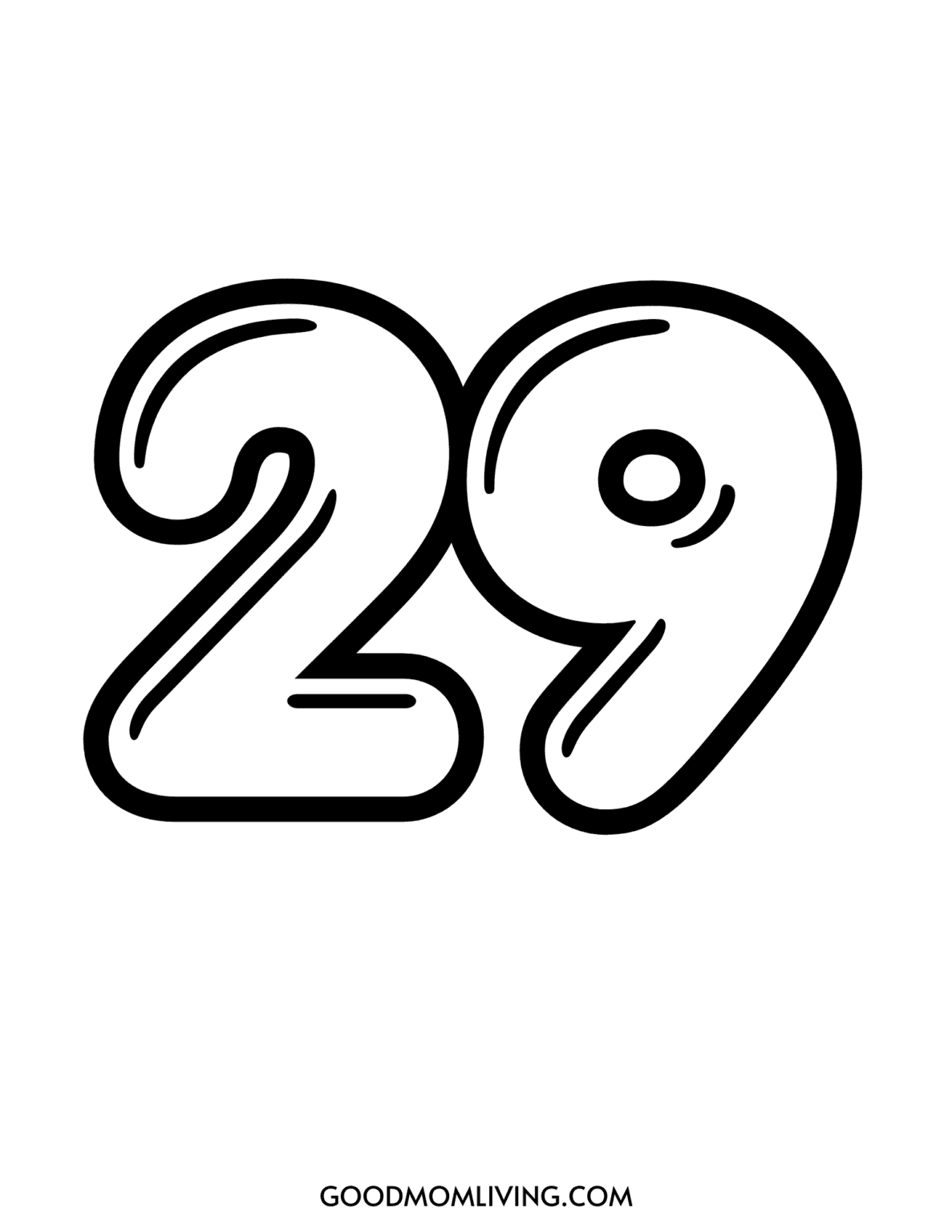 Free Bubble Number 29 Printable for Preschoolers - Good Mom Living