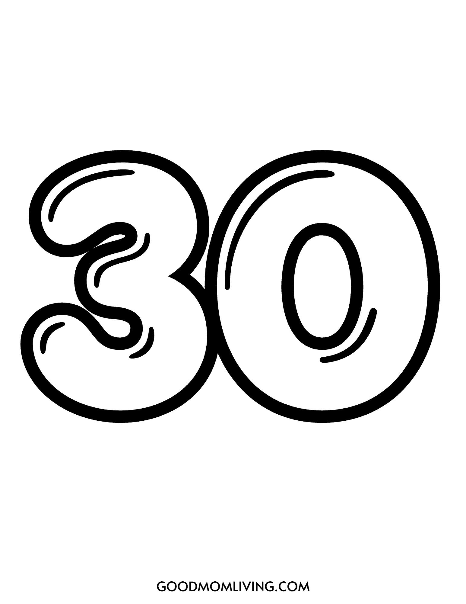 Bubble Number 30 Template to Color and Use - Good Mom Living