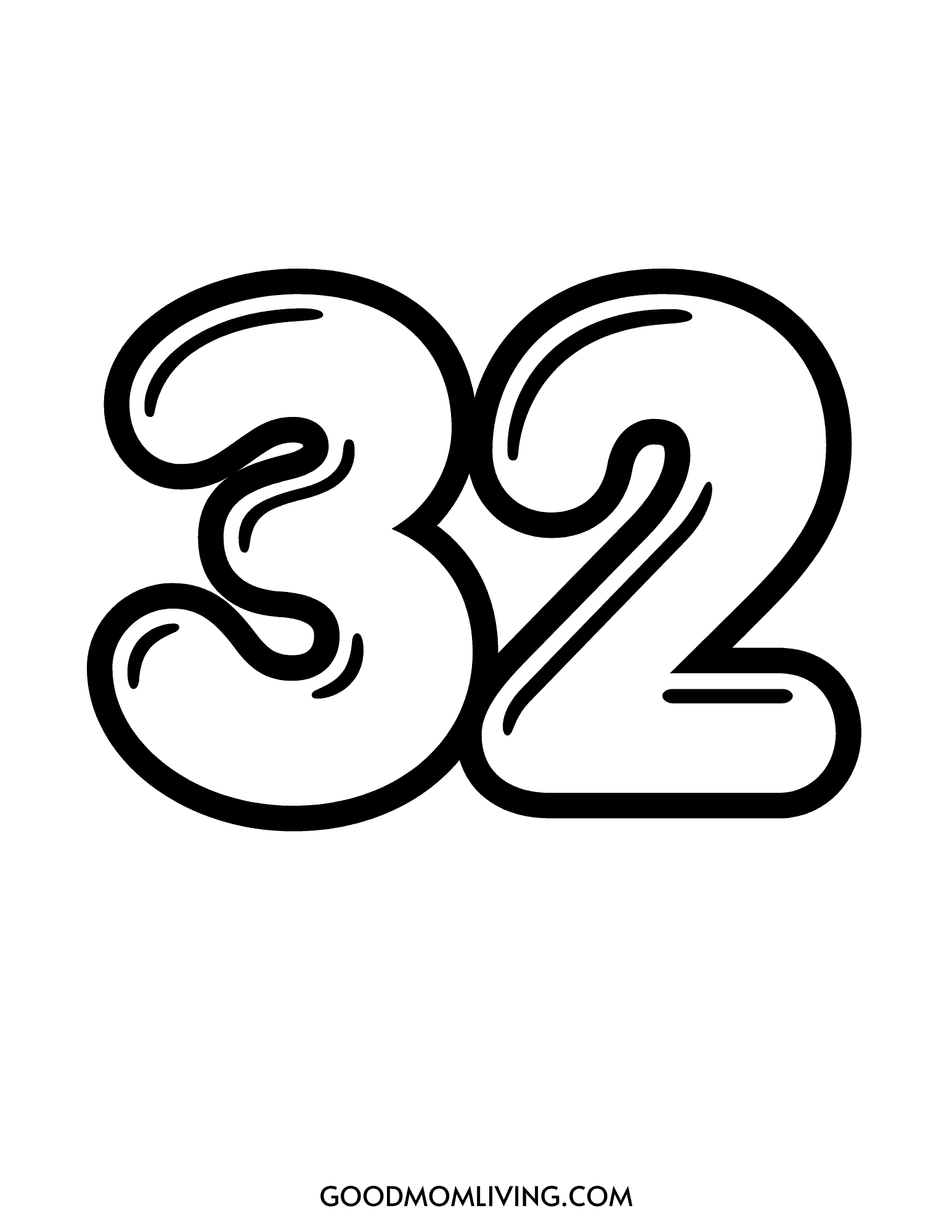 Free Bubble Number 32 Printable for Learning at Home - Good Mom Living