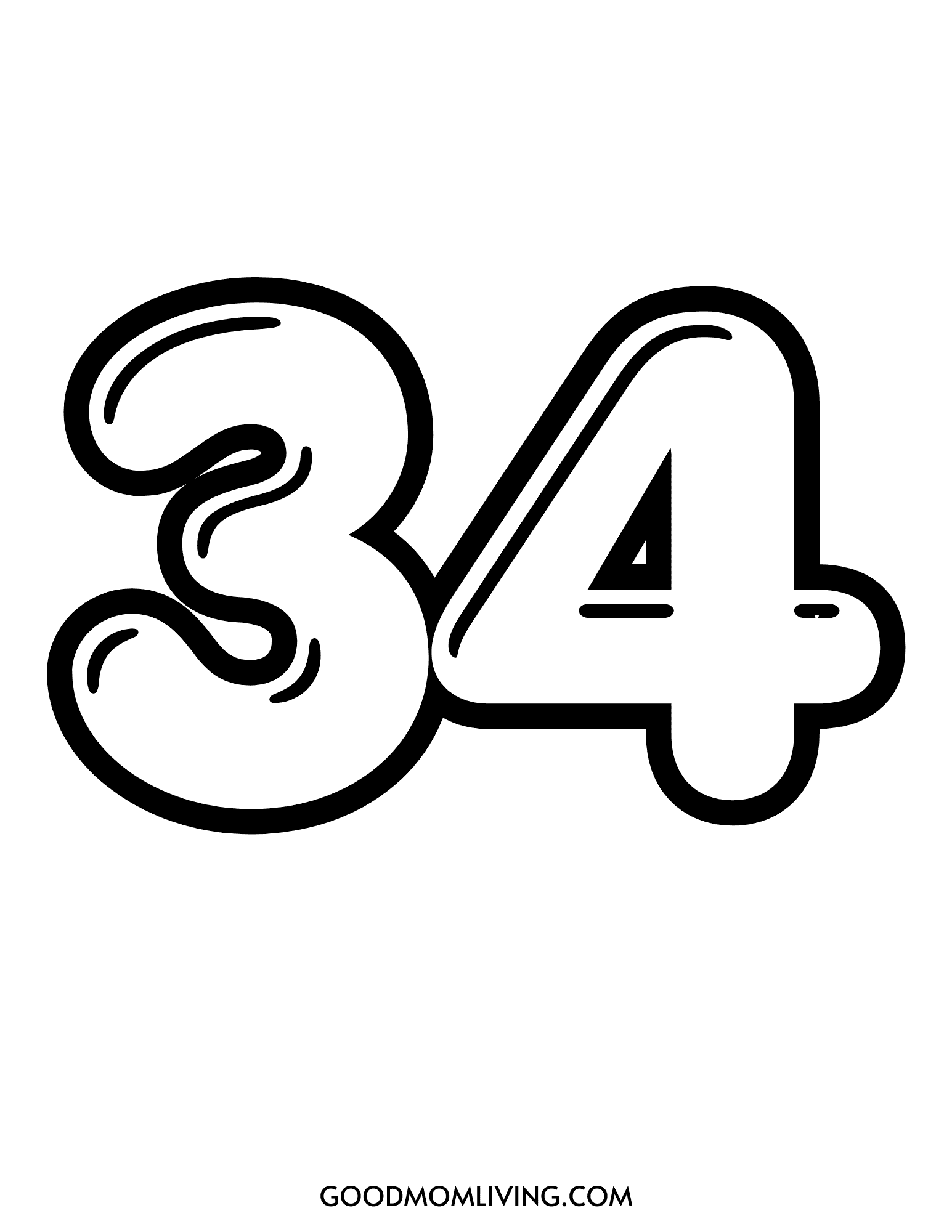 Bubble Number 34 Printable That Kids Can Color - Good Mom Living