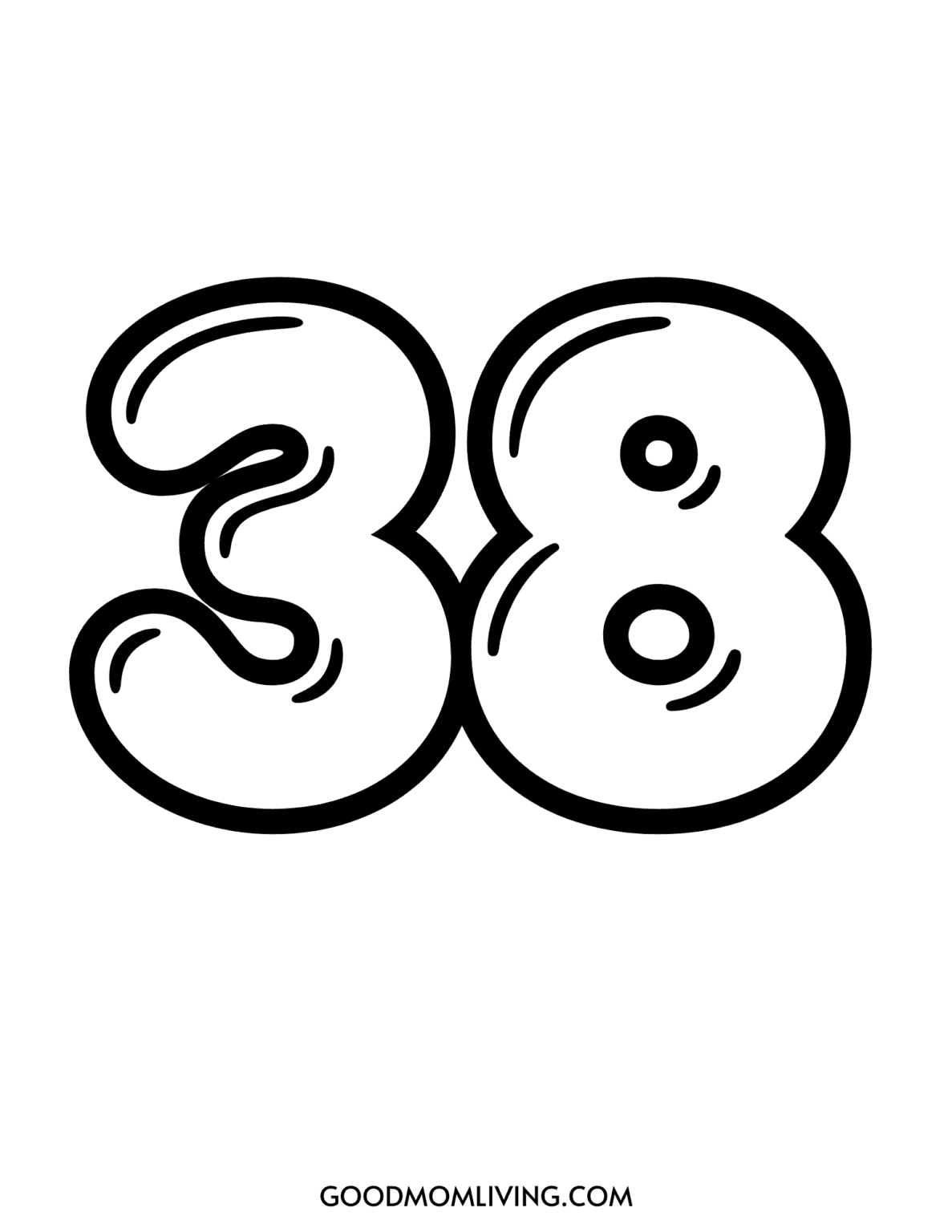 Bright and Bold Bubble Number 38 to Print and Color - Good Mom Living